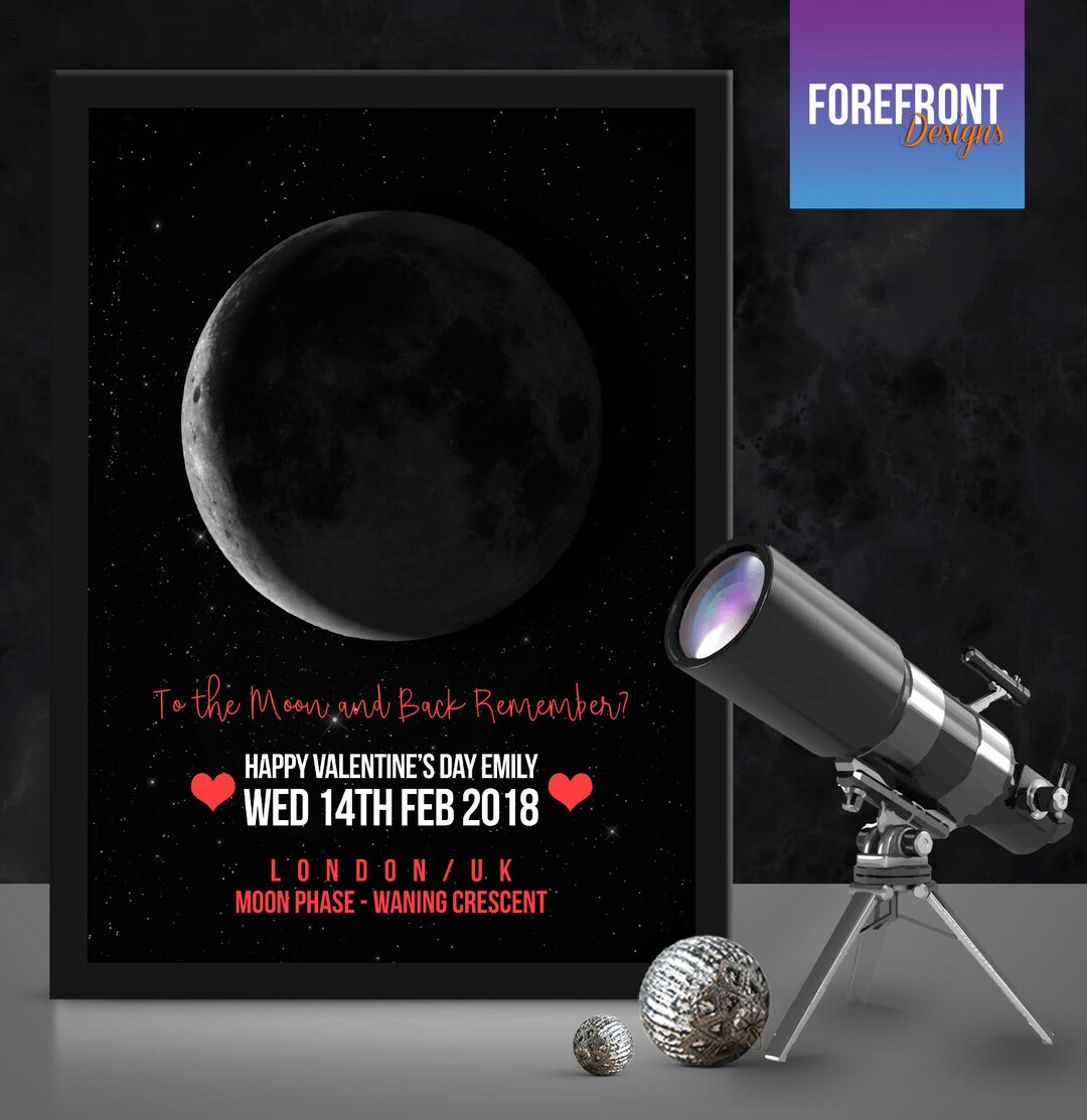 Personalised Valentine's Moon Phase Night Sky Constellation Print ...