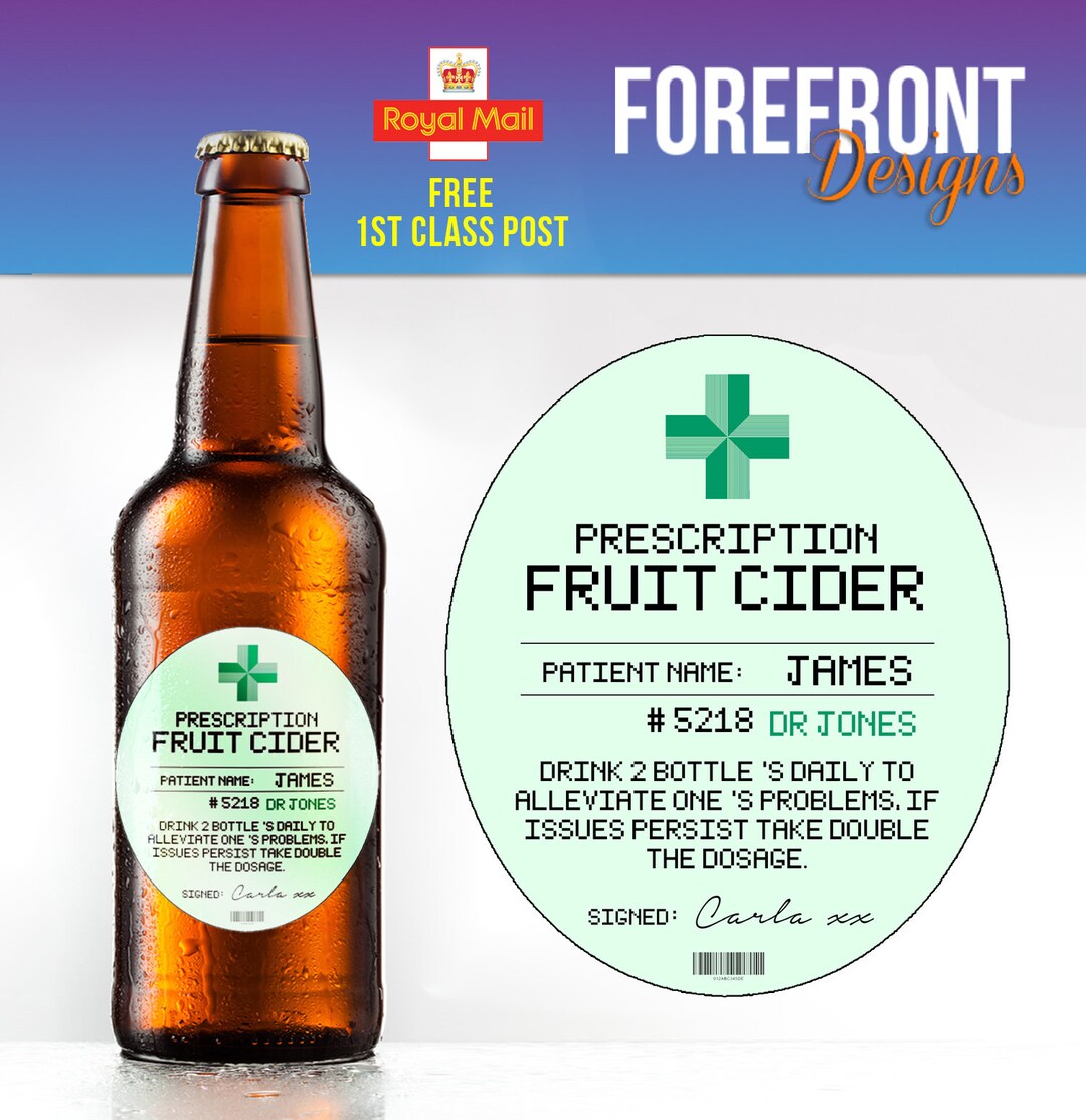 Personalised Prescription FRUIT CIDER Spoof Bottle Label (4 Pack ...