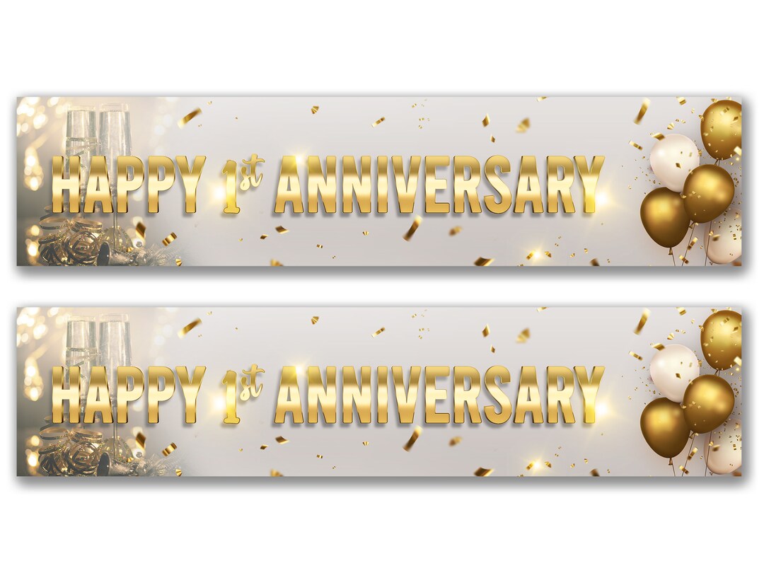 2 X Personalised Happy Anniversary Party Banners - Any Name, Age and ...