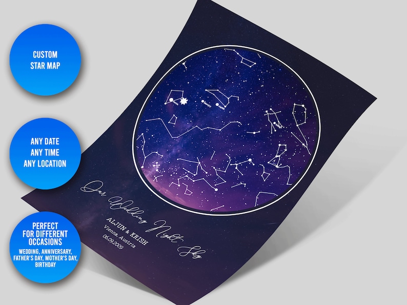 Personalised Wedding Night Sky Custom Star Map/constellation Night Sky ...