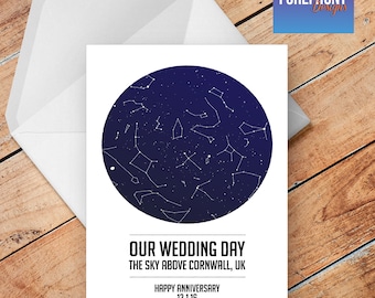 Personalised OUR WEDDING DAY Greeting Card Star Map/constellation Night ...