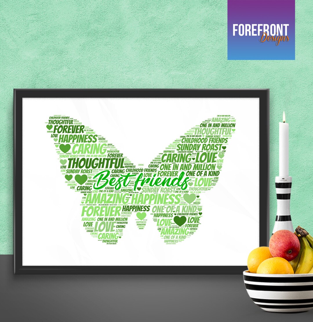 Personalised BEST FRIENDS Butterfly Wordart Print - Special Keepsake ...