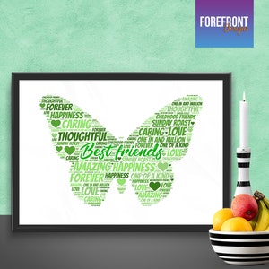 Personalised BEST FRIENDS Butterfly Wordart Print - Special Keepsake ...