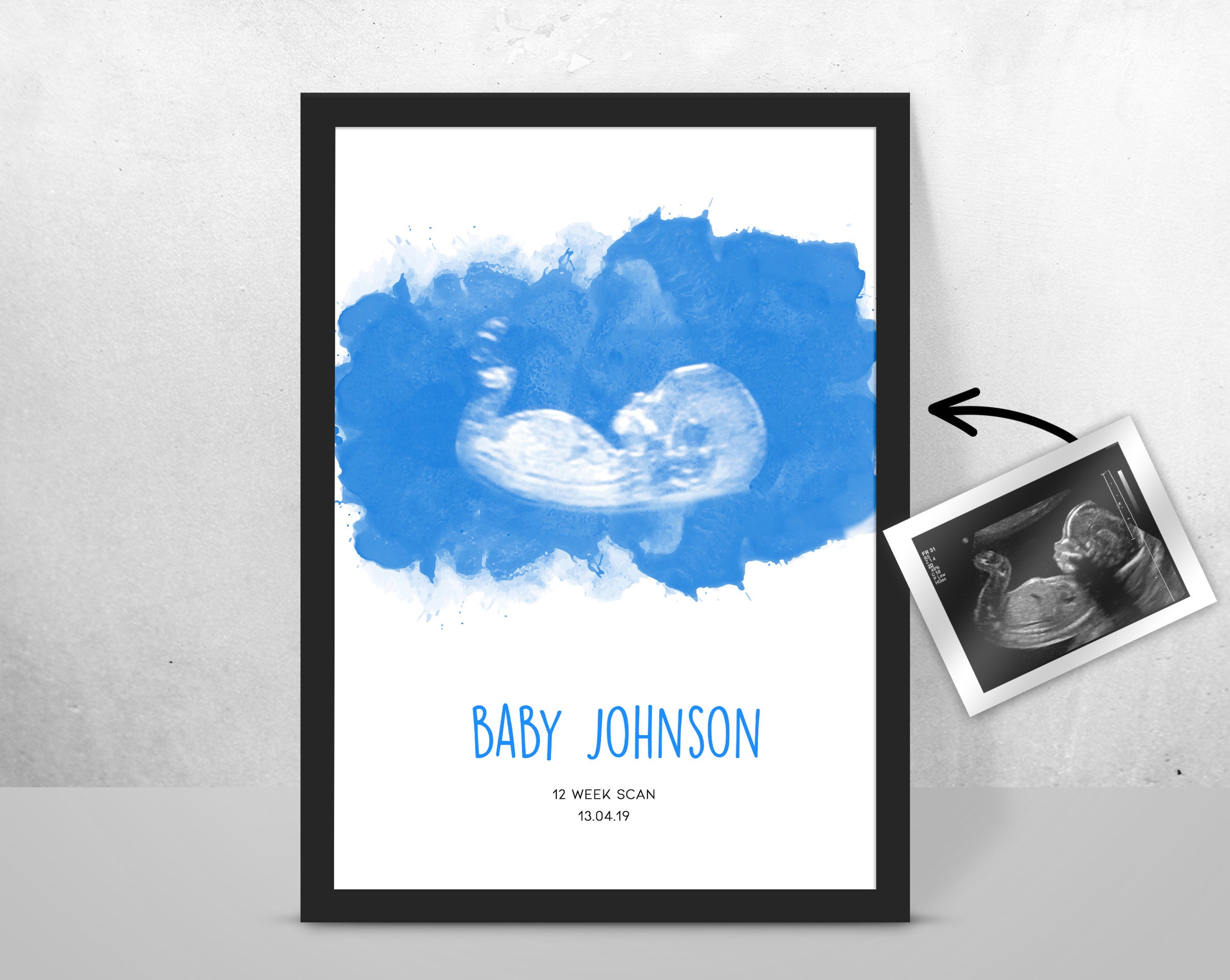 Personalised BABY Scan Ultrasound Watercolour Print 4D First Baby Scan ...