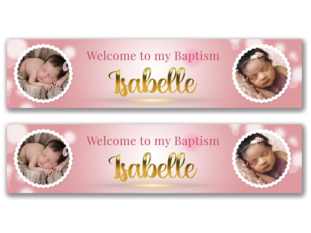 2 X Personalised Newborn Baptism Photo Banners - Any Name, Age and ...
