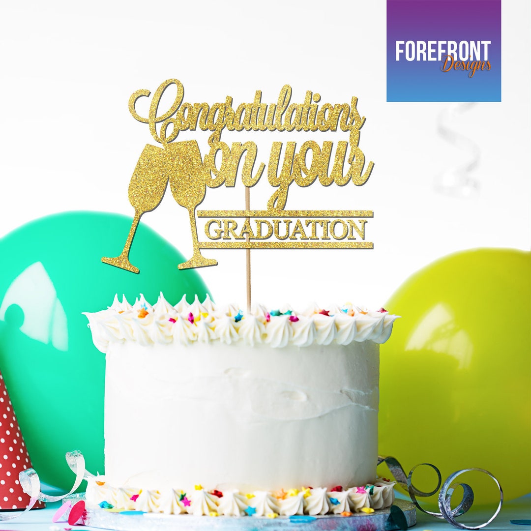 Custom Congratulations Graduation Wine Cake Topper, 12 GLITTER Colours ...