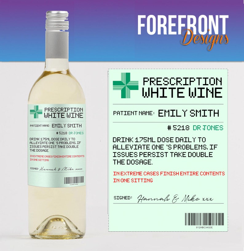 Personalised Prescription WHITE WINE Spoof Bottle Label-ideal ...