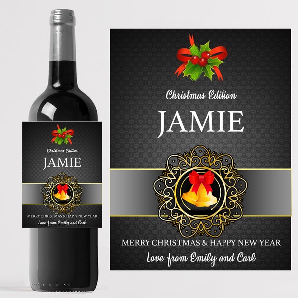 Merry Christmas Wine Labels - Etsy