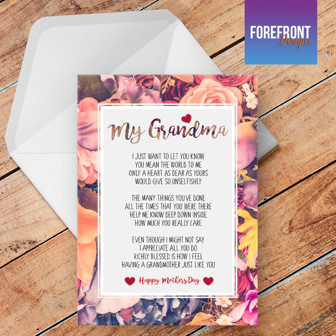 Personalised 'my Grandma' MOTHER'S DAY POEM Greeting Card -/grandma ...