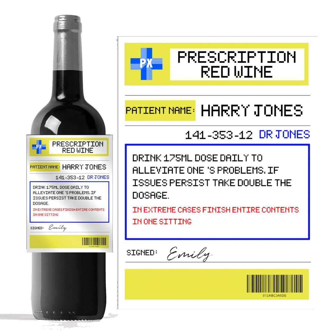 Personalised Prescription RED WINE Spoof Bottle Label-ideal Celebration ...