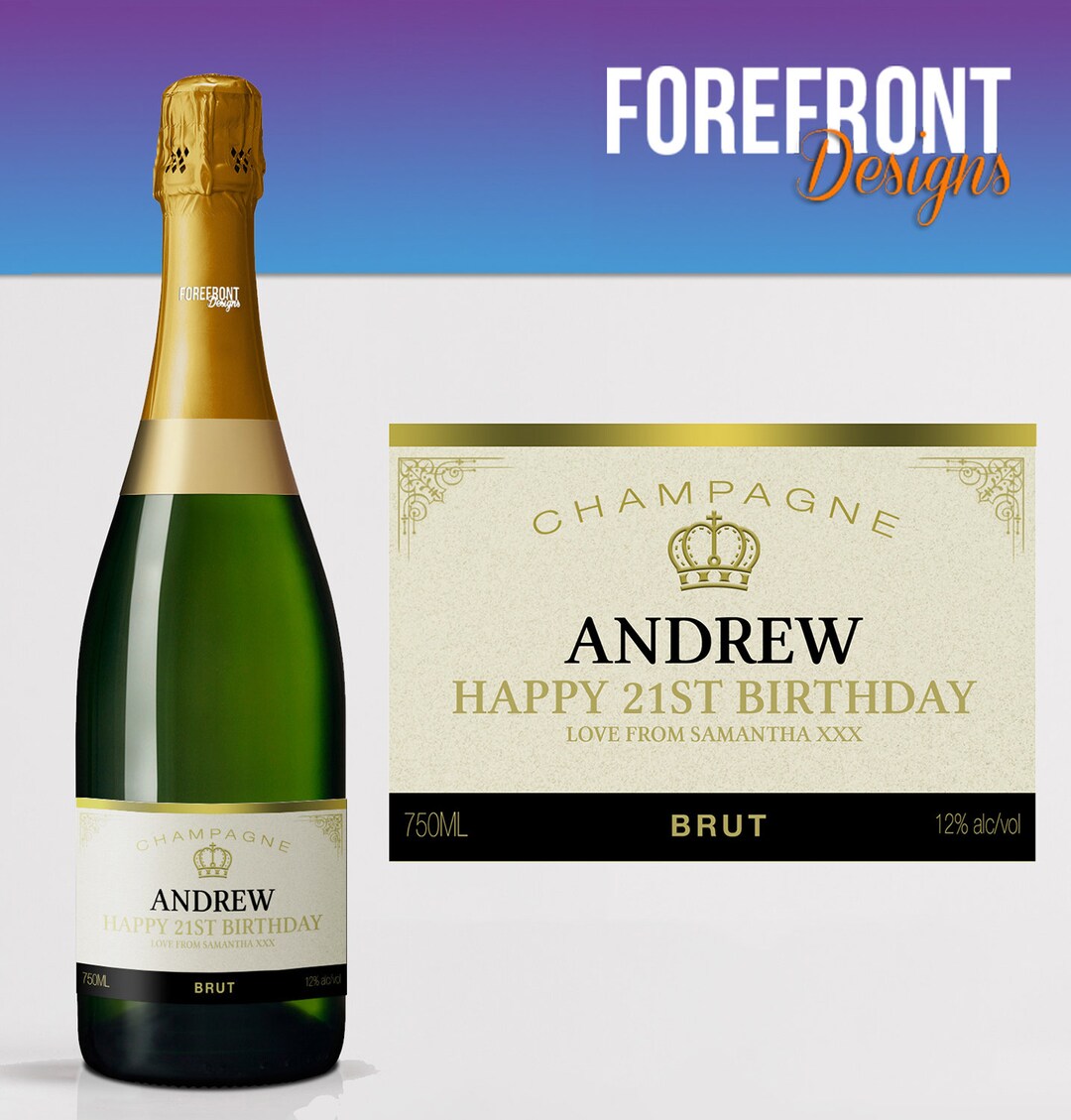 Personalised Gold Champagne Label - Perfect Celebration/birthday ...
