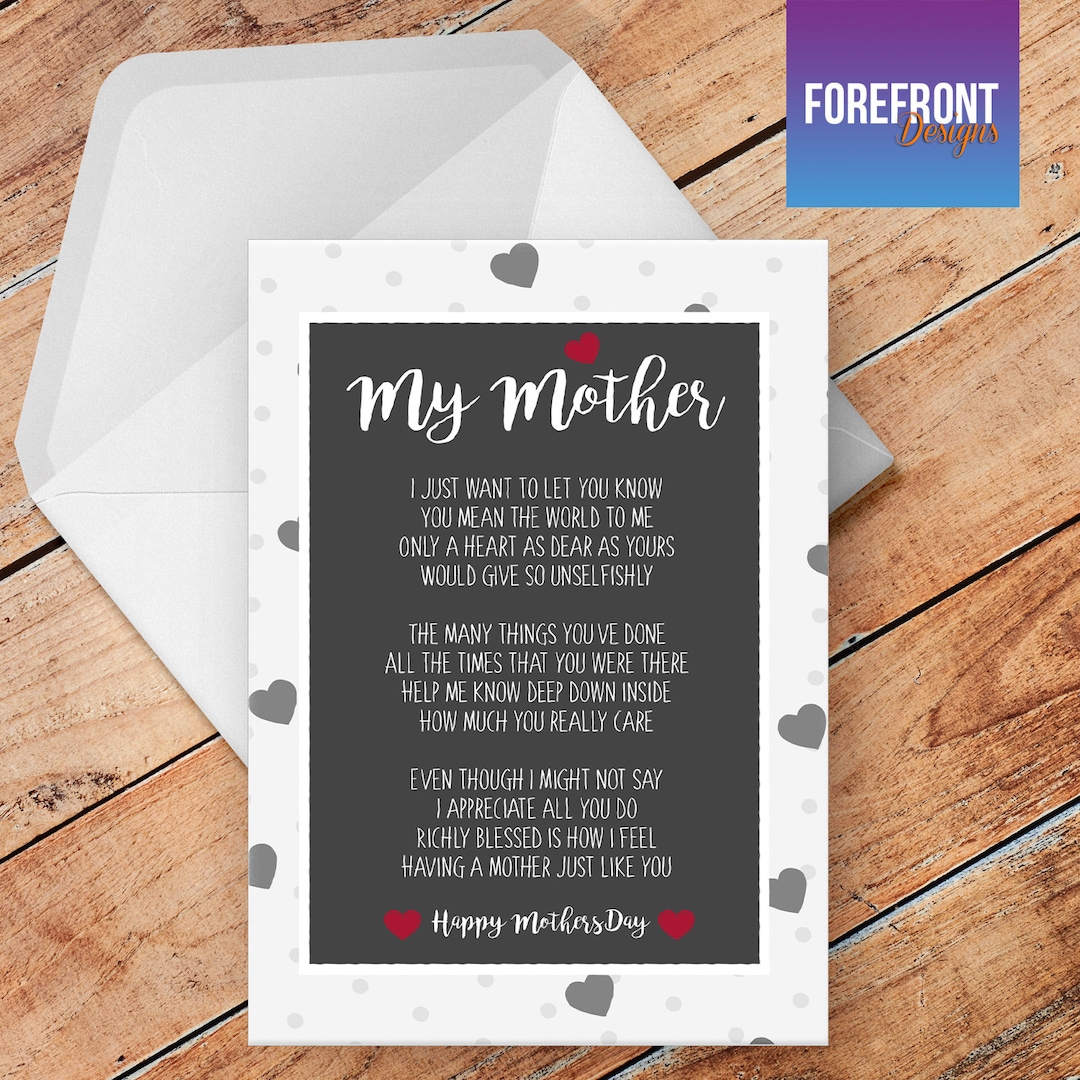 Personalised 'my Mother' MOTHER'S DAY POEM Greeting Card -/grandma ...