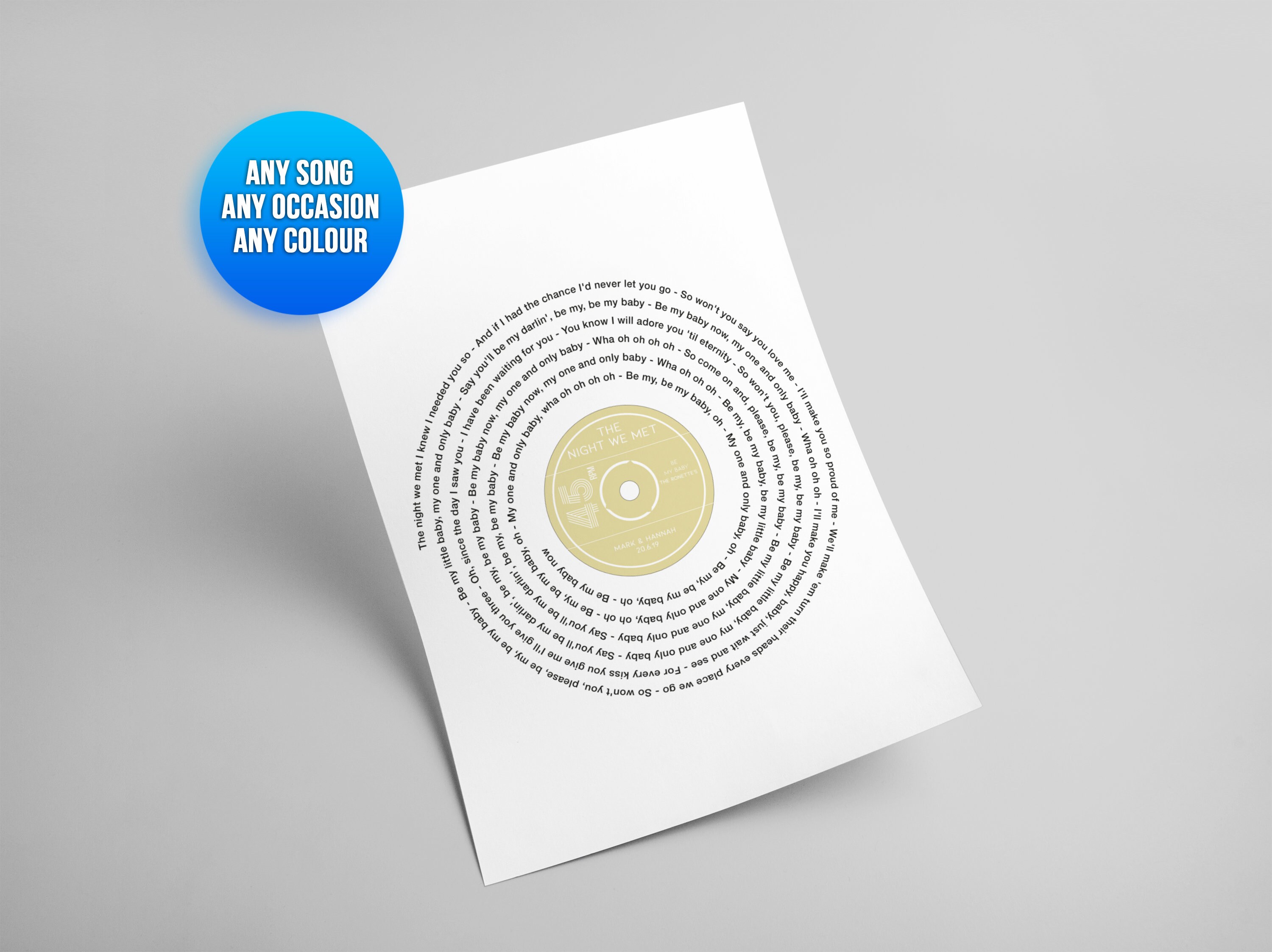 Custom Vinyl Lyric Music Print, First Dance Song, Personalised Record ...