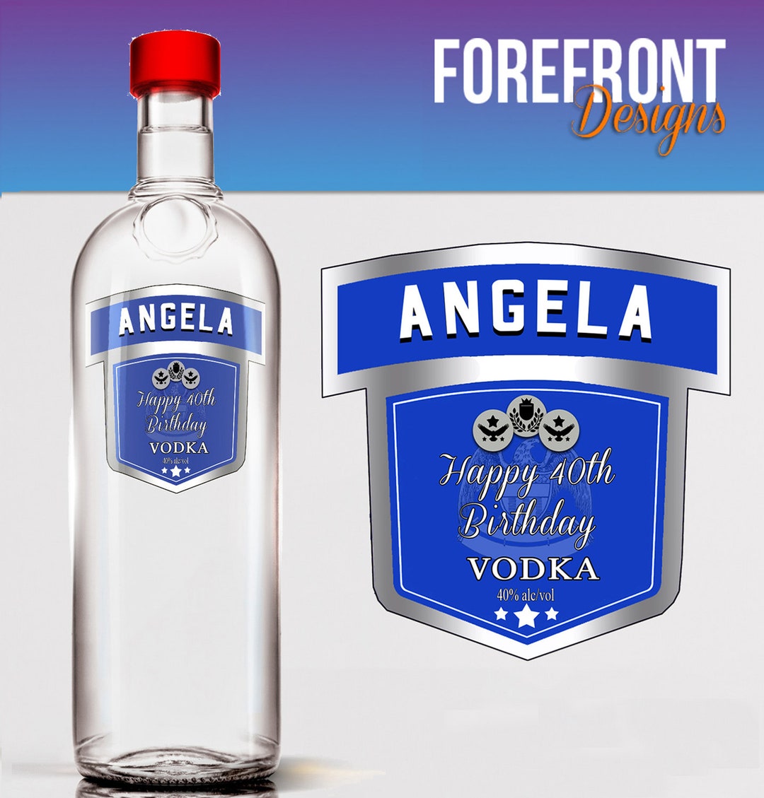 Personalised Blue Vodka Bottle Label-ideal Celebration/birthday/wedding ...