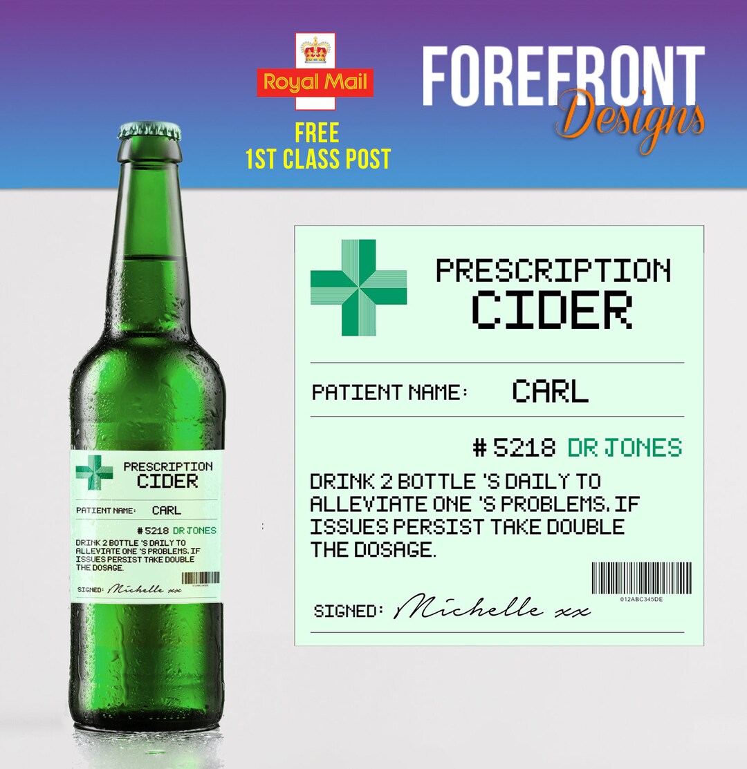 Personalised Prescription CIDER/CIDRE Spoof Bottle Label (4 Pack ...