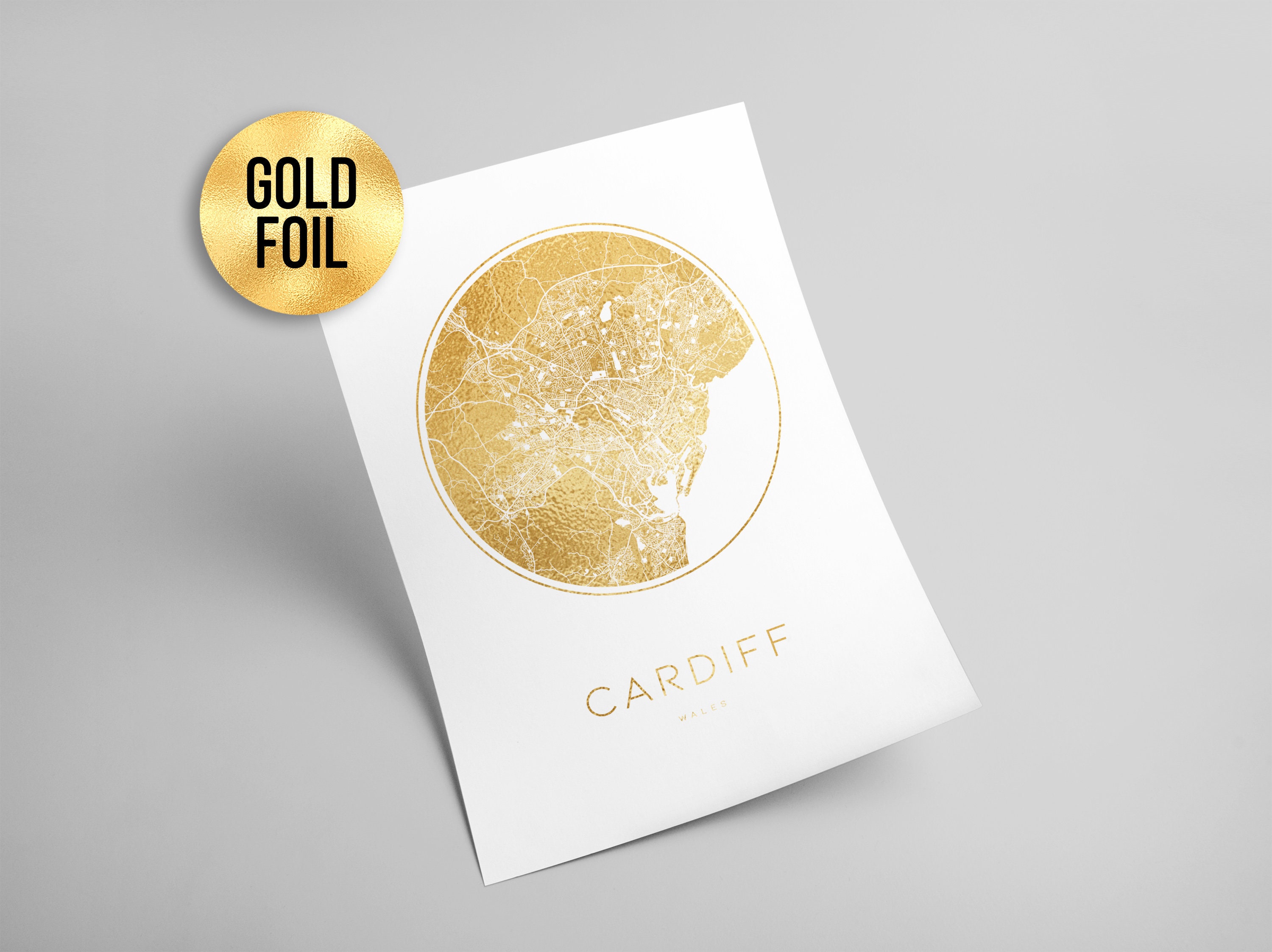 Personalised Custom CARDIFF Wales FOIL CITY Map Poster Art -home Decor ...