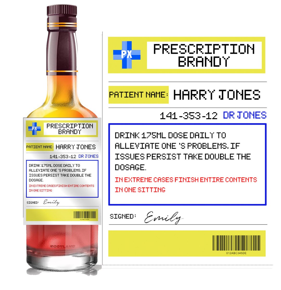 Personalised Prescription BRANDY Spoof Bottle Label-ideal Celebration ...
