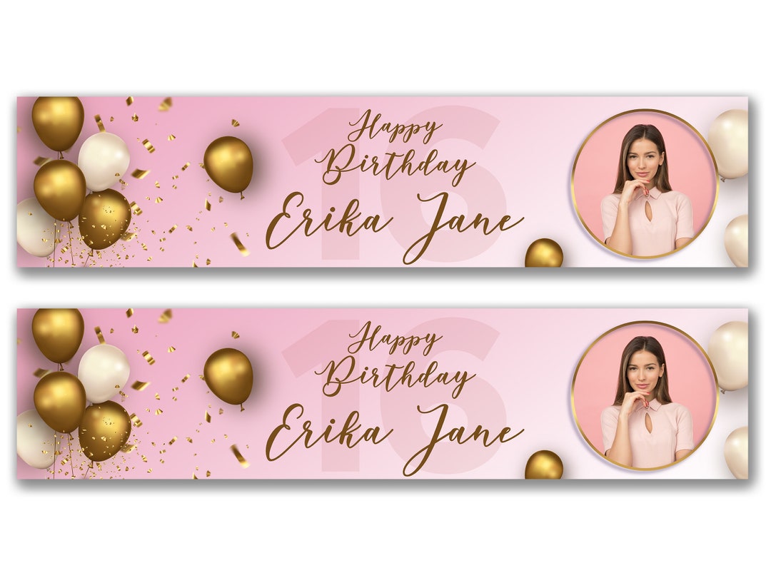2 X Personalised Birthday Photo Banners - Any Name, Age and Occasion ...