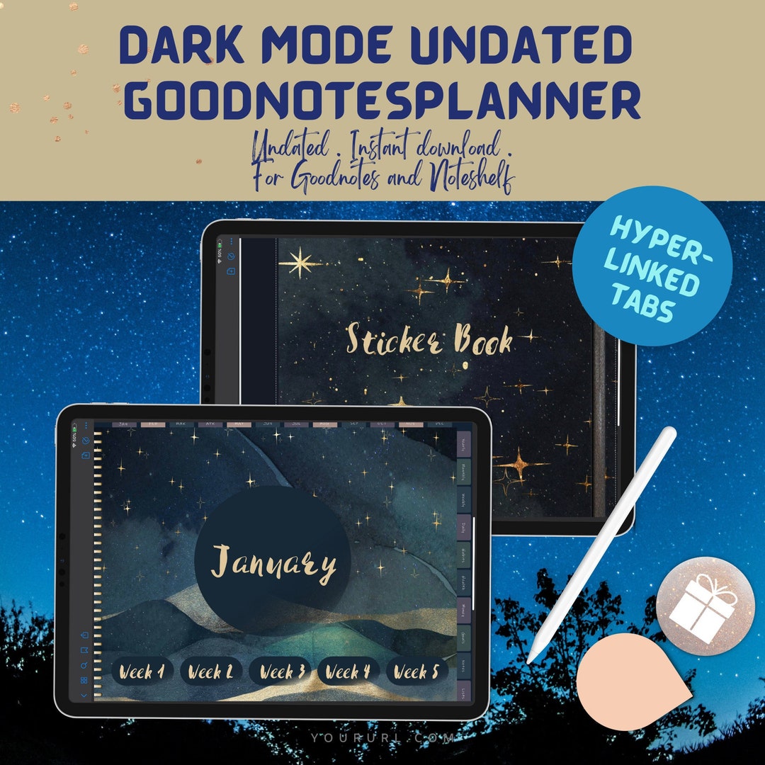 Undated Digital Planner, Dark Mode Space Themed Planner, Hyperlinked ...
