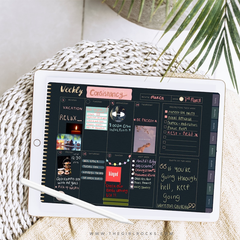 Undated Digital Planner, Dark Mode Space Themed Planner, Hyperlinked ...