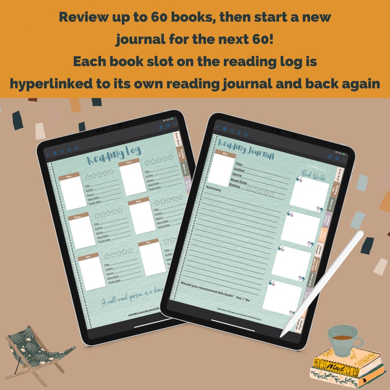 Digital Book Journal, PDF Reading Log for Goodnotes and Notability ...