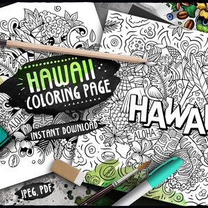 HAWAII Digital Coloring Page/ Hawaiian Doodle Illustration/ American ...