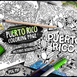 PUERTO RICO Digital Coloring Page, Puerto-rican Cartoon Doodle Adult ...
