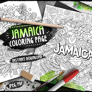JAMAICA Digital Coloring Page/ Travel Adult Coloring/ Caribbean Sea ...
