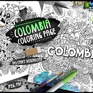 COLOMBIA Digital Coloring Page/ Latino Adult Coloring/ Latin American ...