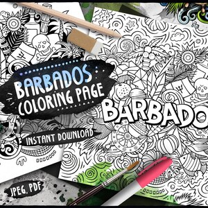 BARBADOS Digital Coloring Page/ Travel Adult Coloring/ Caribbean Island ...