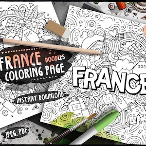 FRANCE Digital Coloring Page/ French Adult Coloring/ Around the World ...