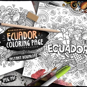 ECUADOR Digital Coloring Page/ Latino Adult Coloring/ Latin American ...