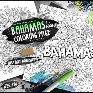 BAHAMAS Digital Coloring Page/ Travel Adult Coloring/ Around the World ...