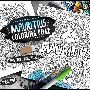 MAURITIUS Digital Coloring Page/ Exotic Adult Coloring/ Around the ...
