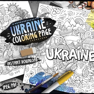 UKRAINE Digital Coloring Page/ Ukrainian Adult Coloring/ Around the ...