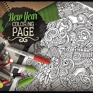 HAPPY NEW YEAR Digital Coloring Page, 2023 Adult Coloring, Printable ...