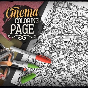 CINEMA Digital Coloring Page, Movie Doodle Adult Coloring Book ...