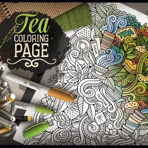 TEA TIME DOODLE Digital Coloring Page, Adult Coloring, Tea Party ...