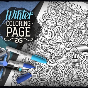 WINTER Digital Coloring Page Wintertime Doodle Adult Coloring - Etsy