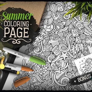 SUMMER Digital Coloring Page Season Doodle Adult Coloring - Etsy