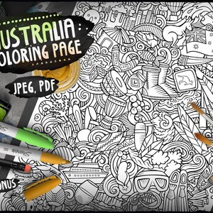 AUSTRALIA Digital Coloring Page, Australian Culture Adult Printable ...