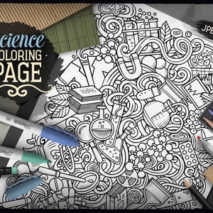 SCIENCE Digital Coloring Page, Science Doodle Adult Coloring Book ...