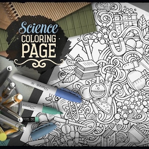 SCIENCE Digital Coloring Page, Science Doodle Adult Coloring Book ...