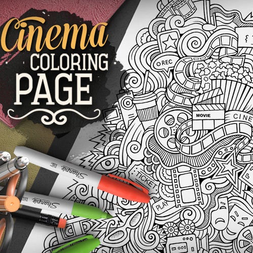 CINEMA Digital Coloring Page Movie Doodle Adult Coloring - Etsy