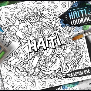 HAITI Digital Coloring Page/ Exotic Island Adult Coloring/ Around the ...