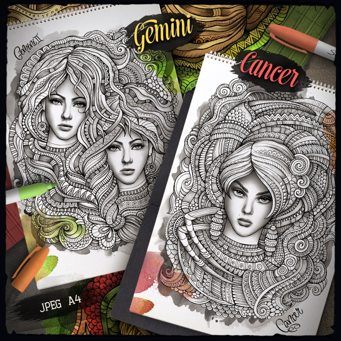 Zodiac Coloring Book 12 Zodiac Signs Digital Download Adult | Etsy