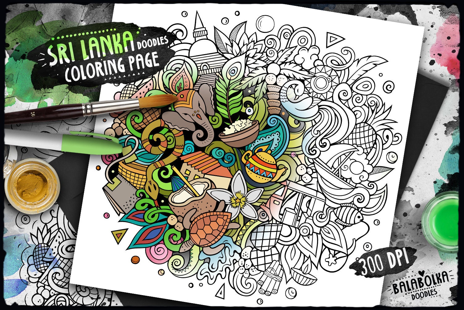 SRI LANKA Digital Coloring Page/ Ceylon Adult Coloring/ Around the ...