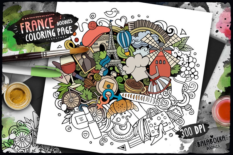 FRANCE Digital Coloring Page/ French Adult Coloring/ Around the World ...