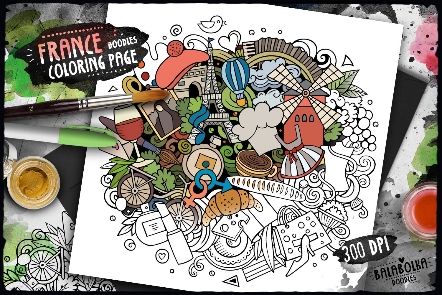 FRANCE Digital Coloring Page/ French Adult Coloring/ Around the World ...