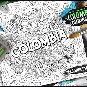 COLOMBIA Digital Coloring Page/ Latino Adult Coloring/ Latin American ...